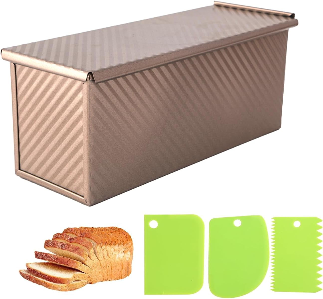 2.2Lb Bread Pan, Non-Stick Rectangle Pullman Loaf Pan with Lid, Long ...