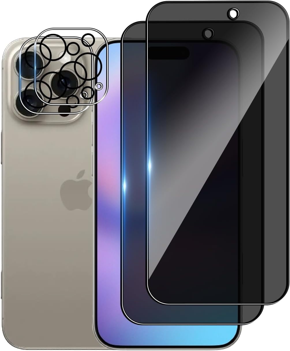 2+2Pack Privacy Screen Protect for iPhone 16 Pro - [Bubble Free, Auto ...