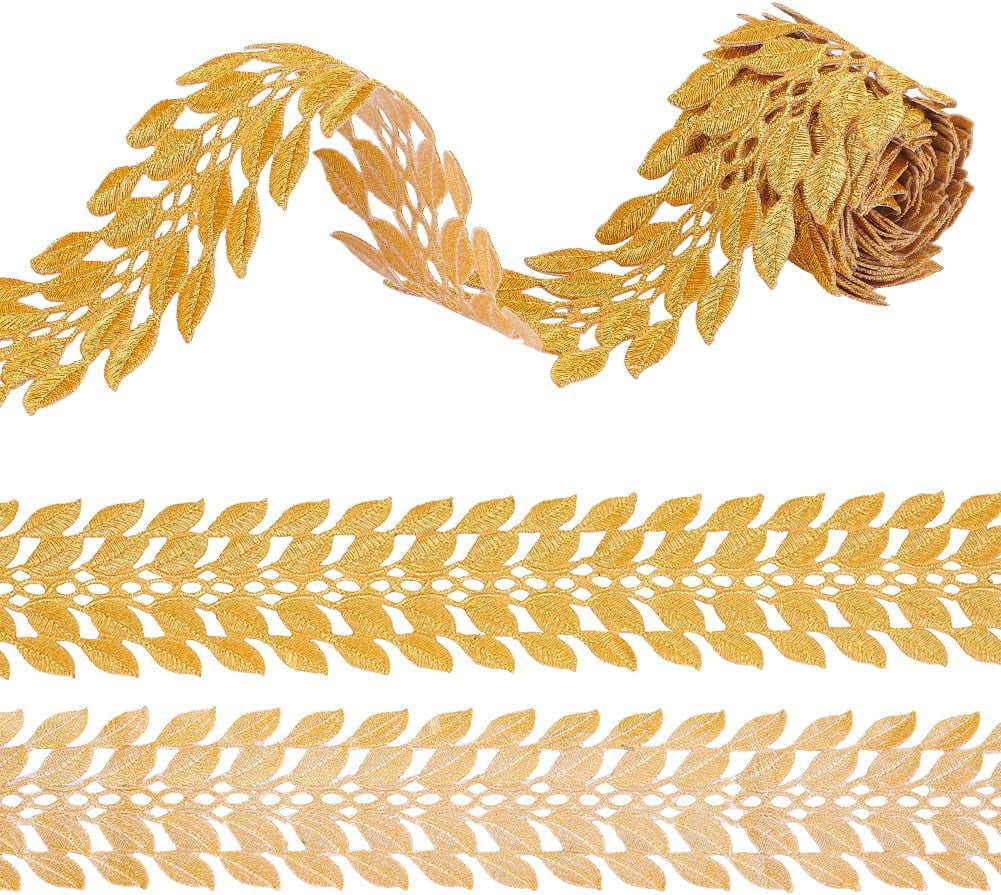 2.2Yard Iron on Metallic Lace Trim 60mm Wide Golden Leaf Shape ...