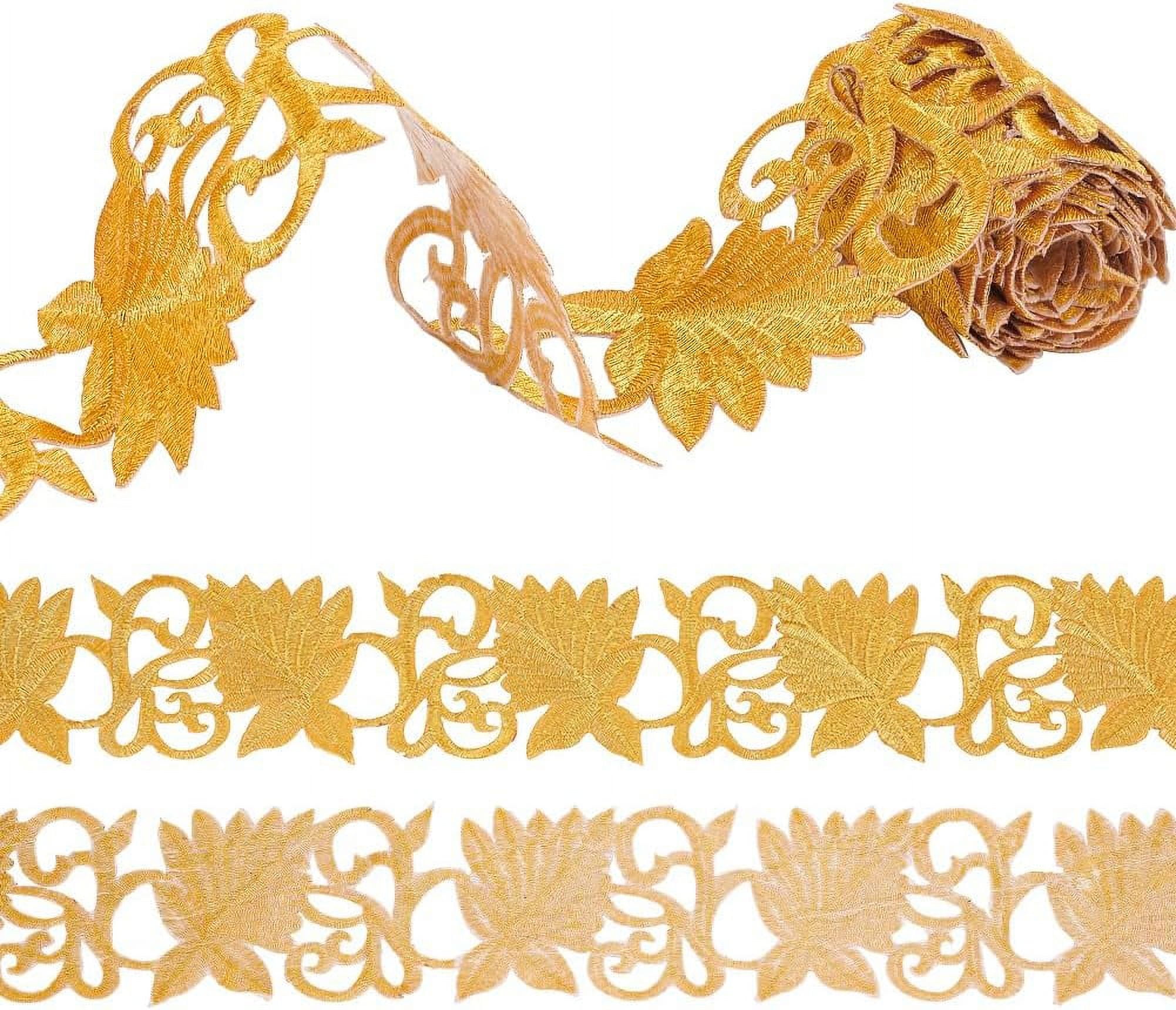 2.2Yard Iron on Metallic Lace Trim 65mm Wide Golden Leaf Shape ...