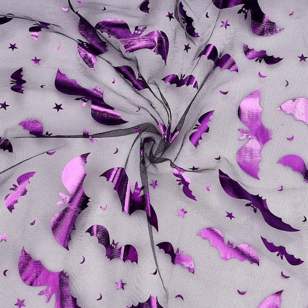 2.2Yards Black Tulle Fabric with Bright Purple Bat 59inches Wide Star ...