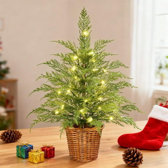 2.2ft Pre-Lit Christmas Tree with Warm White LED Lights,Cypress tree ...