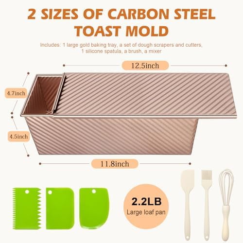 2.2lb Pullman Loaf Pan with Lid, Nonstick Carbon Steel Square Bread Pan ...