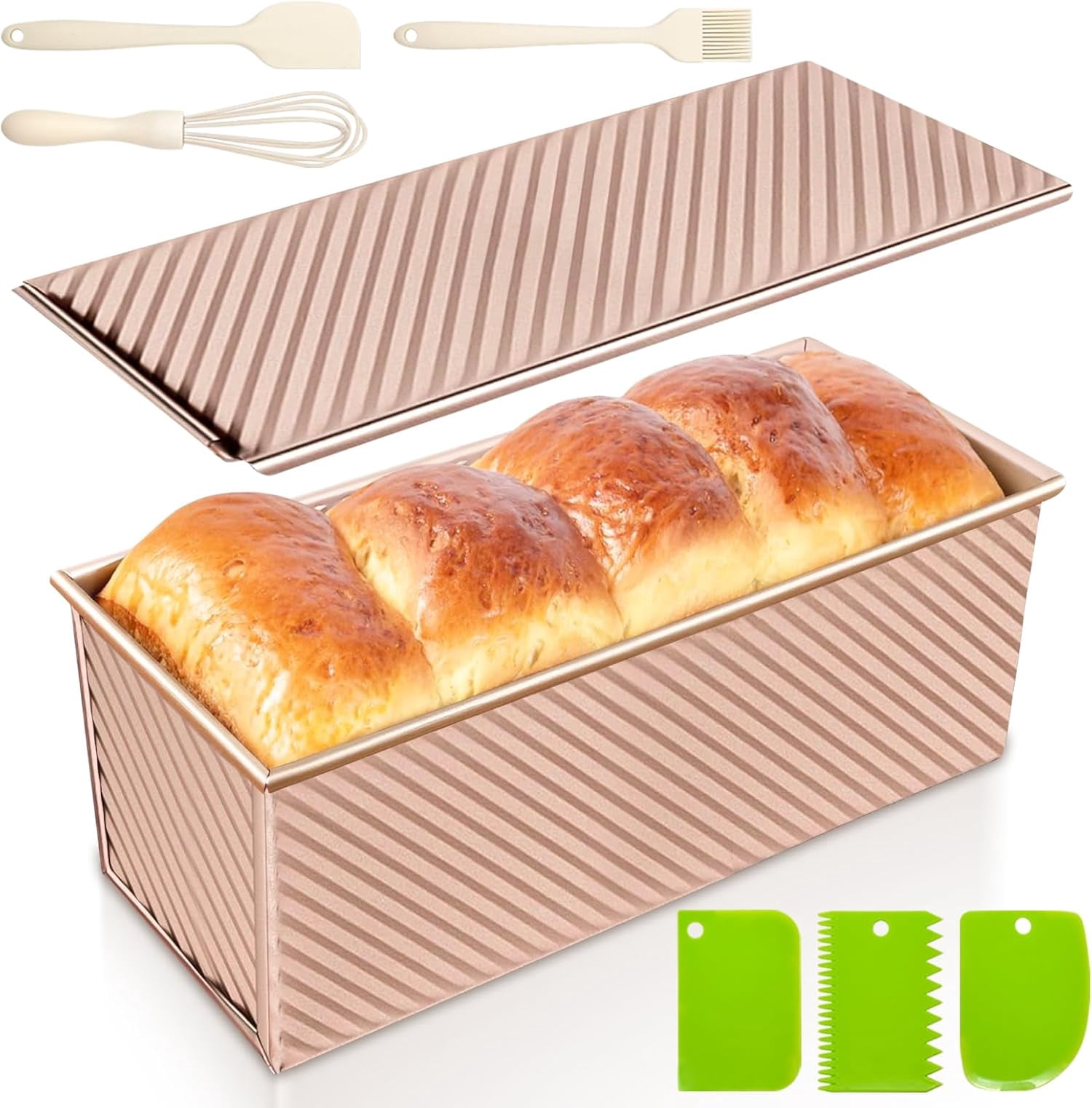 2.2lb Pullman Loaf Pan with Lid, Nonstick Square Bread Pan for Baking ...