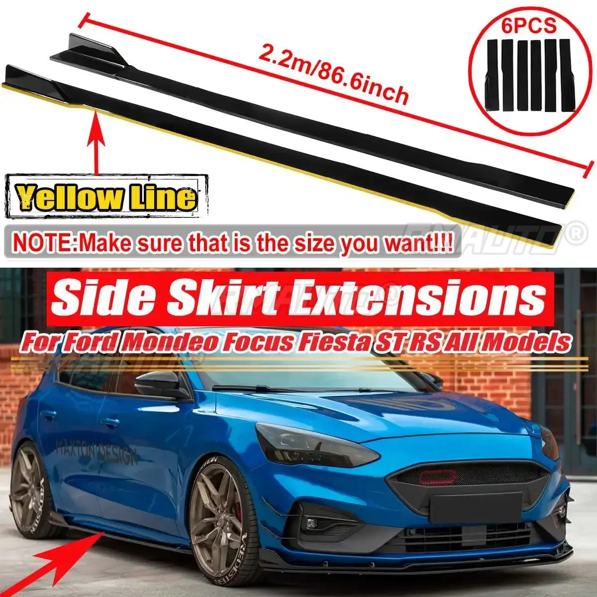 2.2m Car Side Skirt Extensions Universal Spoiler For Ford For Mustang ...