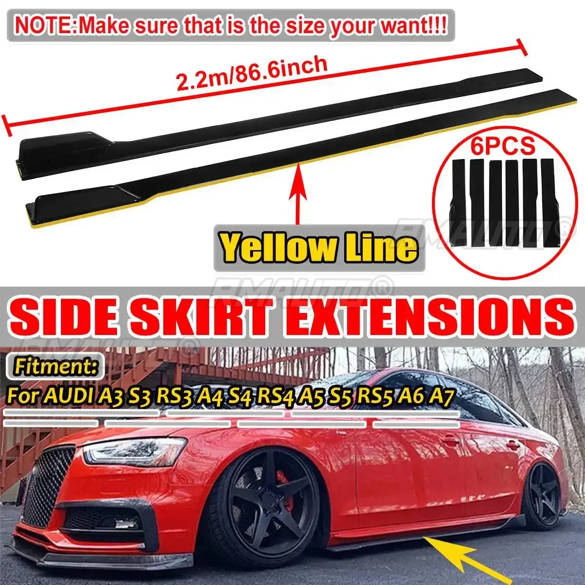 2.2m Car Side Skirt For Cars Extensions Universal Lip Lip For AUDI A3 ...