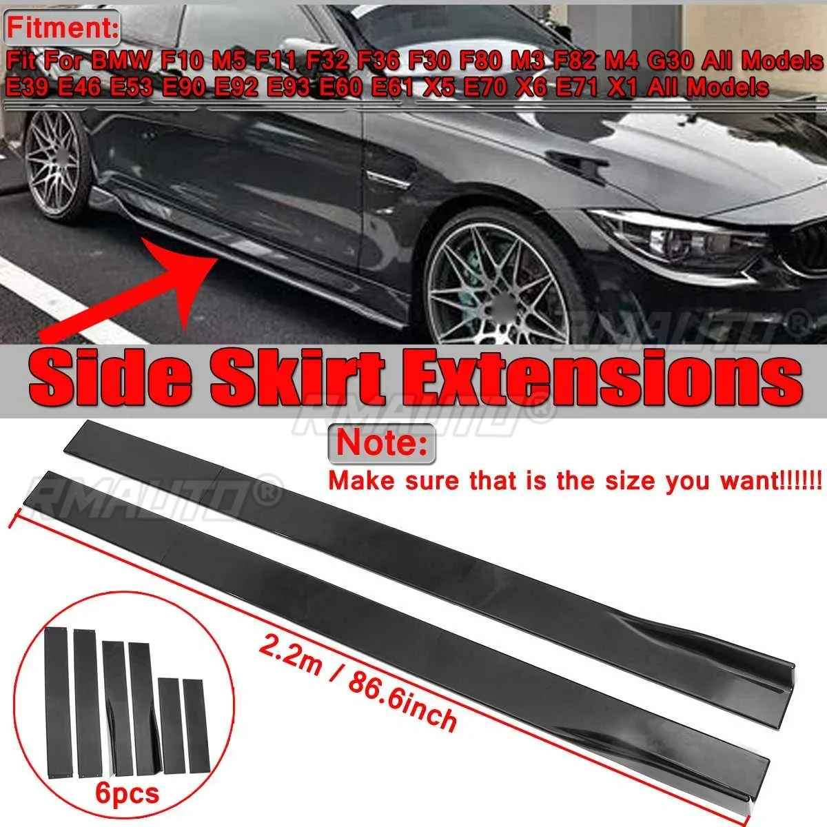 2.2m Carbon Fiber Look Universal Car Side Skirt Winglet Rocker ...