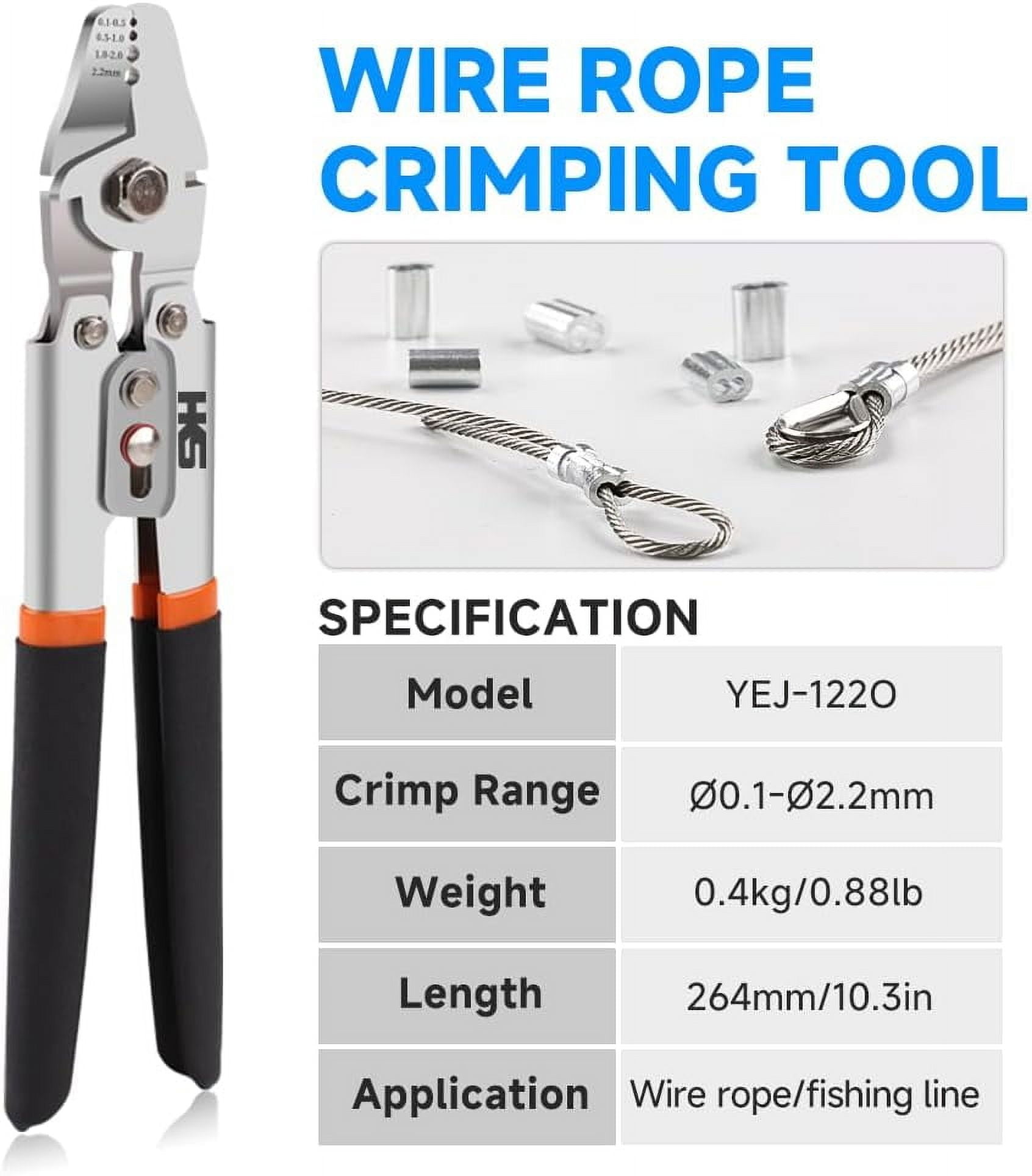 Up to 2.2mm Wire Rope Crimping Tool with 120 Sleeves 98FT 1/16 ...