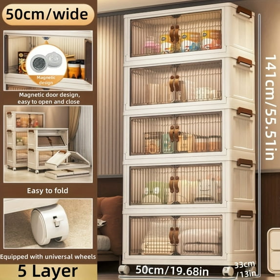 2/3/4/5 Layer Foldable Storage Box with Lid & Wheels, Large Double ...