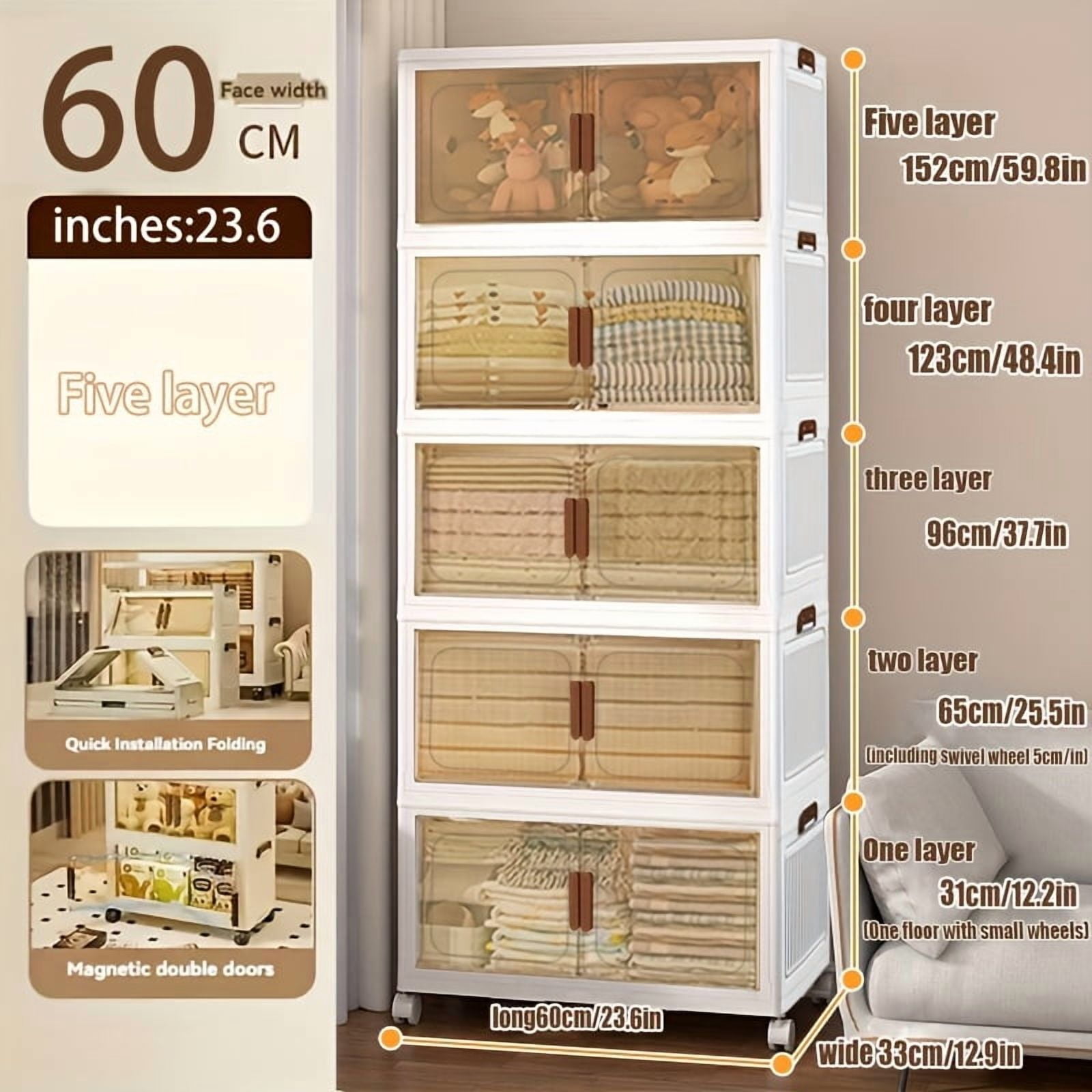 2/3/4/5-Layer Folding Storage Locker - Double Open with Cover & Wheels ...