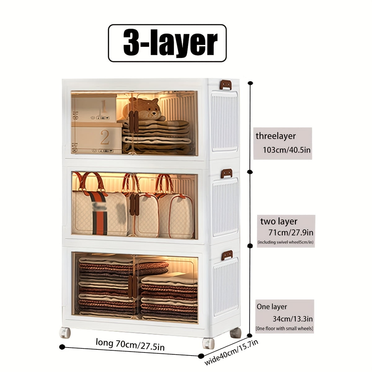 2/3/4/5-Layer Storage Cabinet - Extra Large Foldable Organizer with Doors, Stackable for Shoes ...
