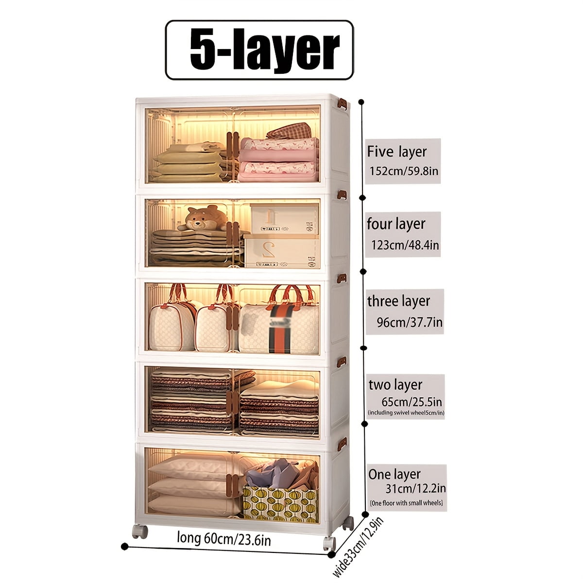 2/3/4/5-Layer Storage Cabinet - Extra Large Foldable Organizer with ...