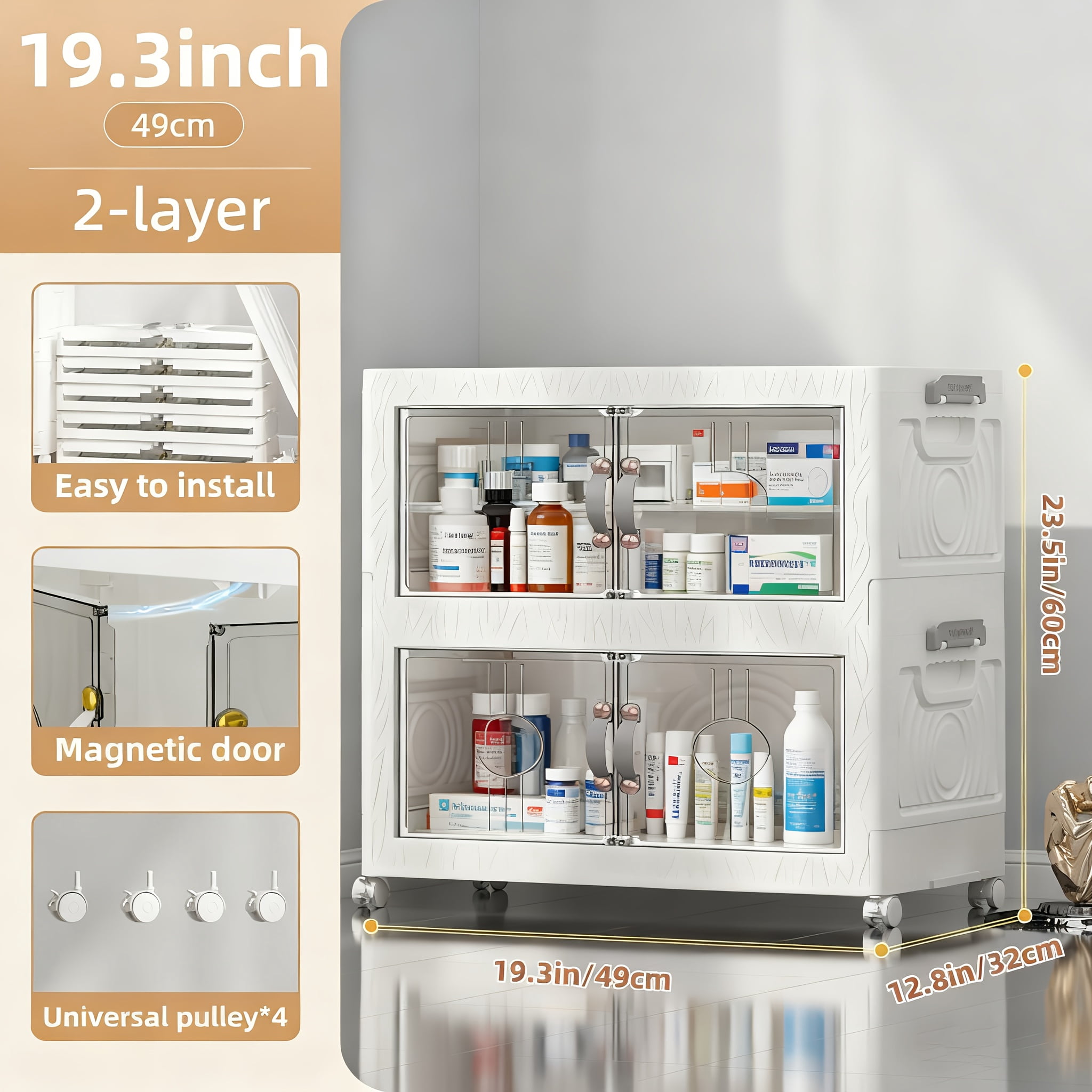 2/3/4/5 Tier Foldable Plastic Medicine Cabinet with Transparent Door ...