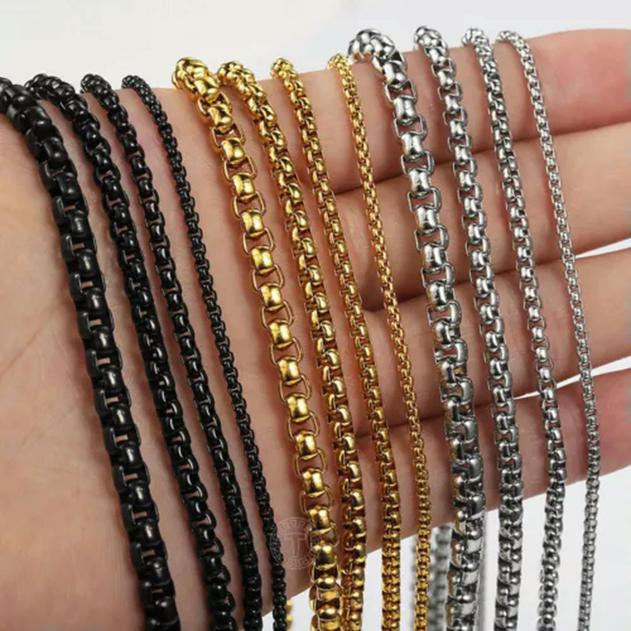 2/3/4/5mm Womens Mens Stainless Steel Round Box Chain Necklace 18inch ...