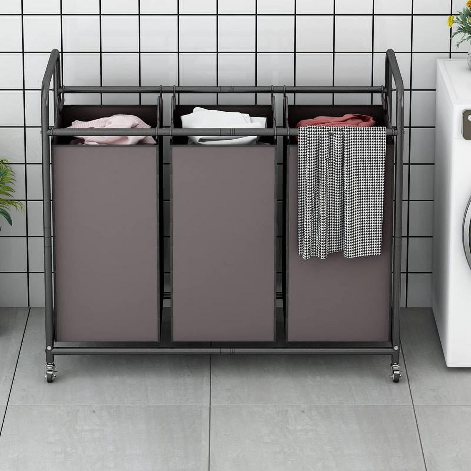 2/3/4 Bag Laundry Sorter Cart with Lockable Wheels & Removable Oxford ...