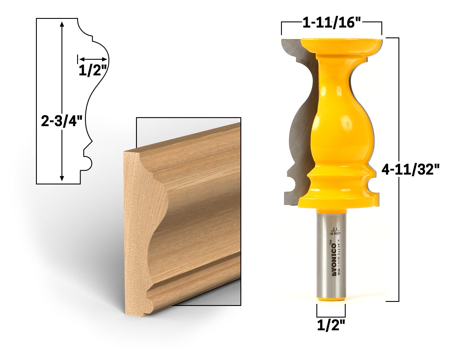 2-3/4" Chair Rail Molding Router Bit - 1/2" Shank - Yonico 16120 ...