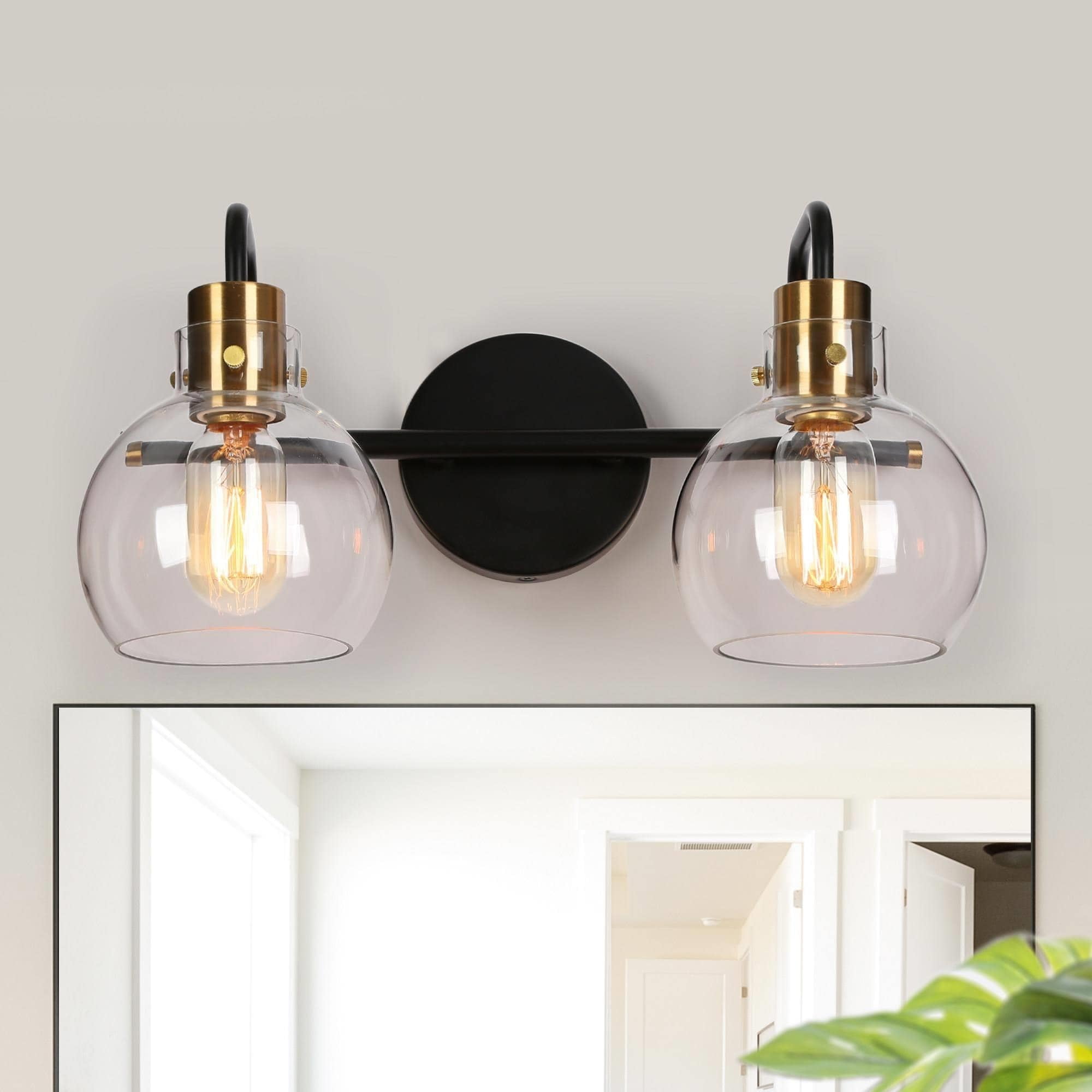 2/3/4-Light Black Gold Glass Bathroom Vanity Lights Modern Wall Light ...