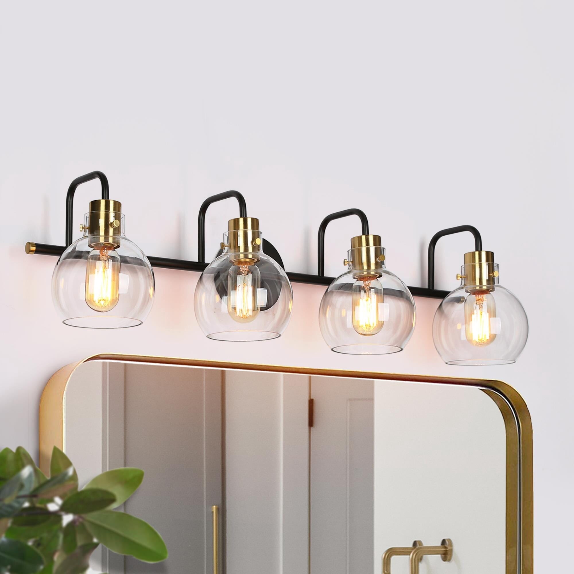 2/3/4-Light Black Gold Glass Bathroom Vanity Lights Modern Wall Light ...