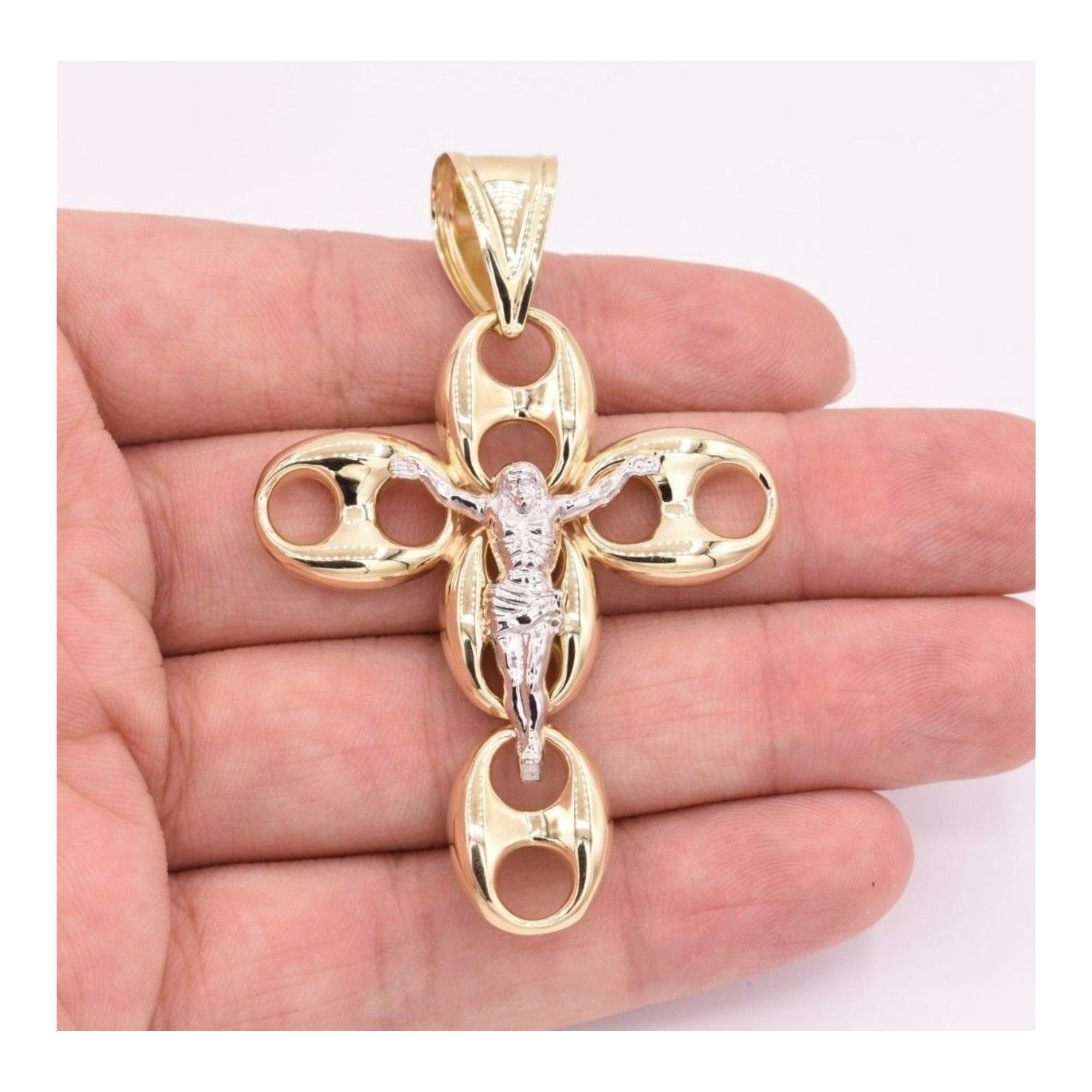 Puffed Mariner Crucifix Cross Pendant Unisex Adult 10K Yellow White ...