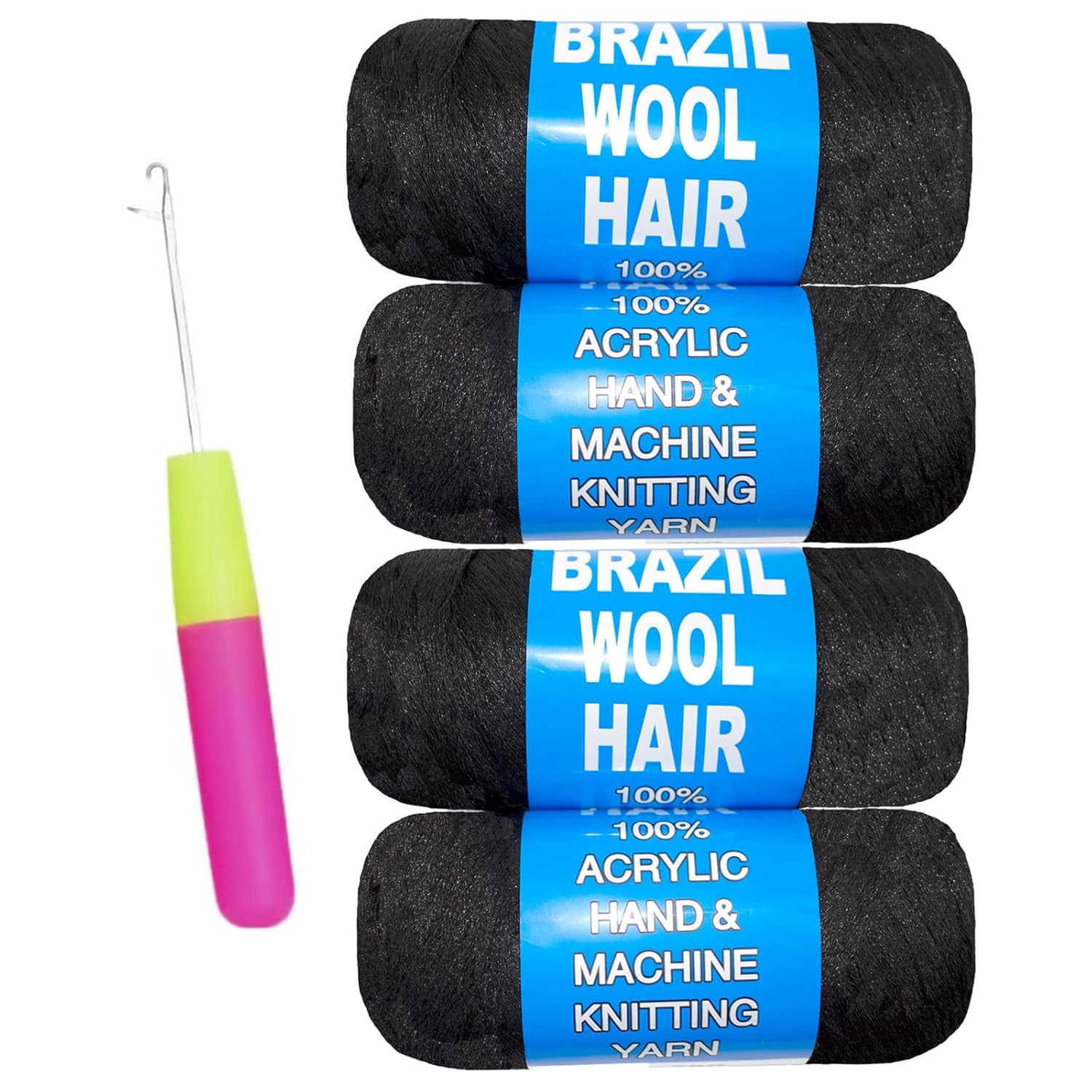 2/3/4 Roll Natural Black Brazilian Wool Hair Yarn for Jumbo Braids ...