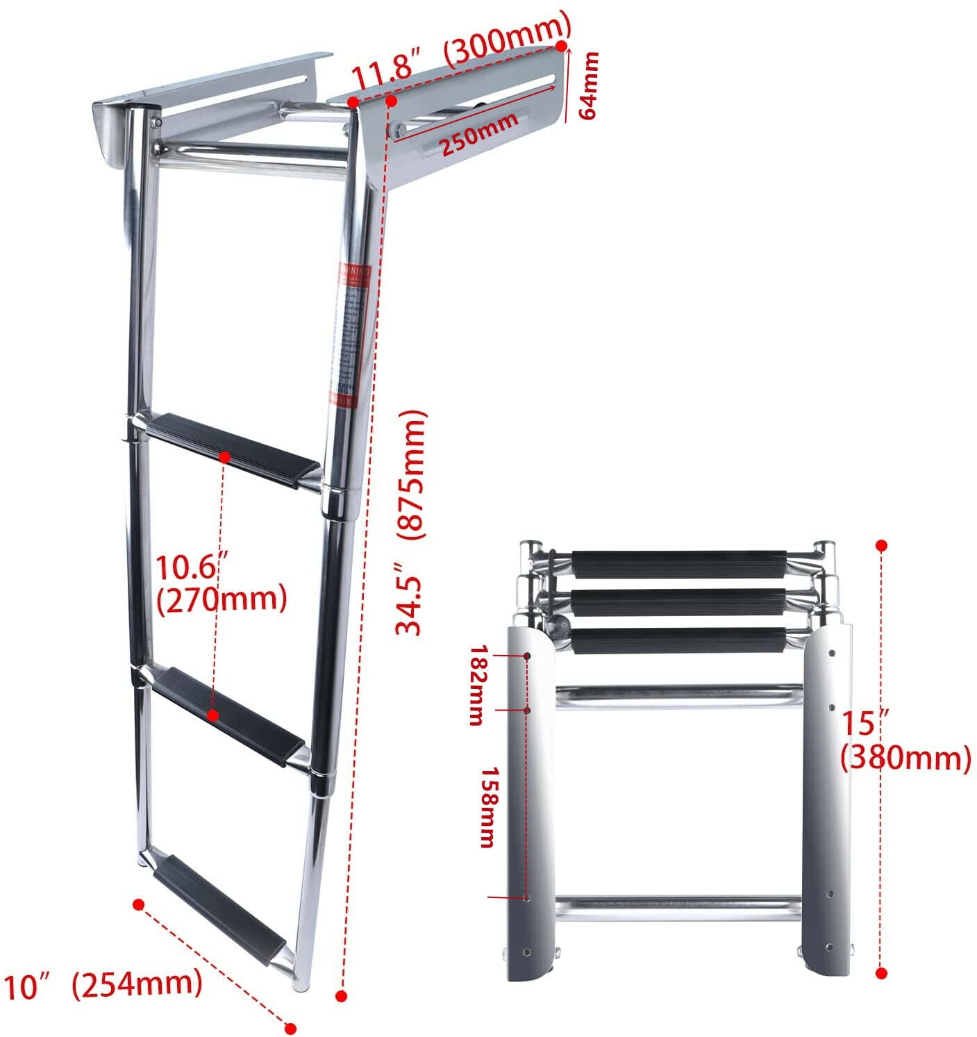 2/3/4 Step Boat Ladder Stainless Steel Heavy Duty Sliding Ladder ...