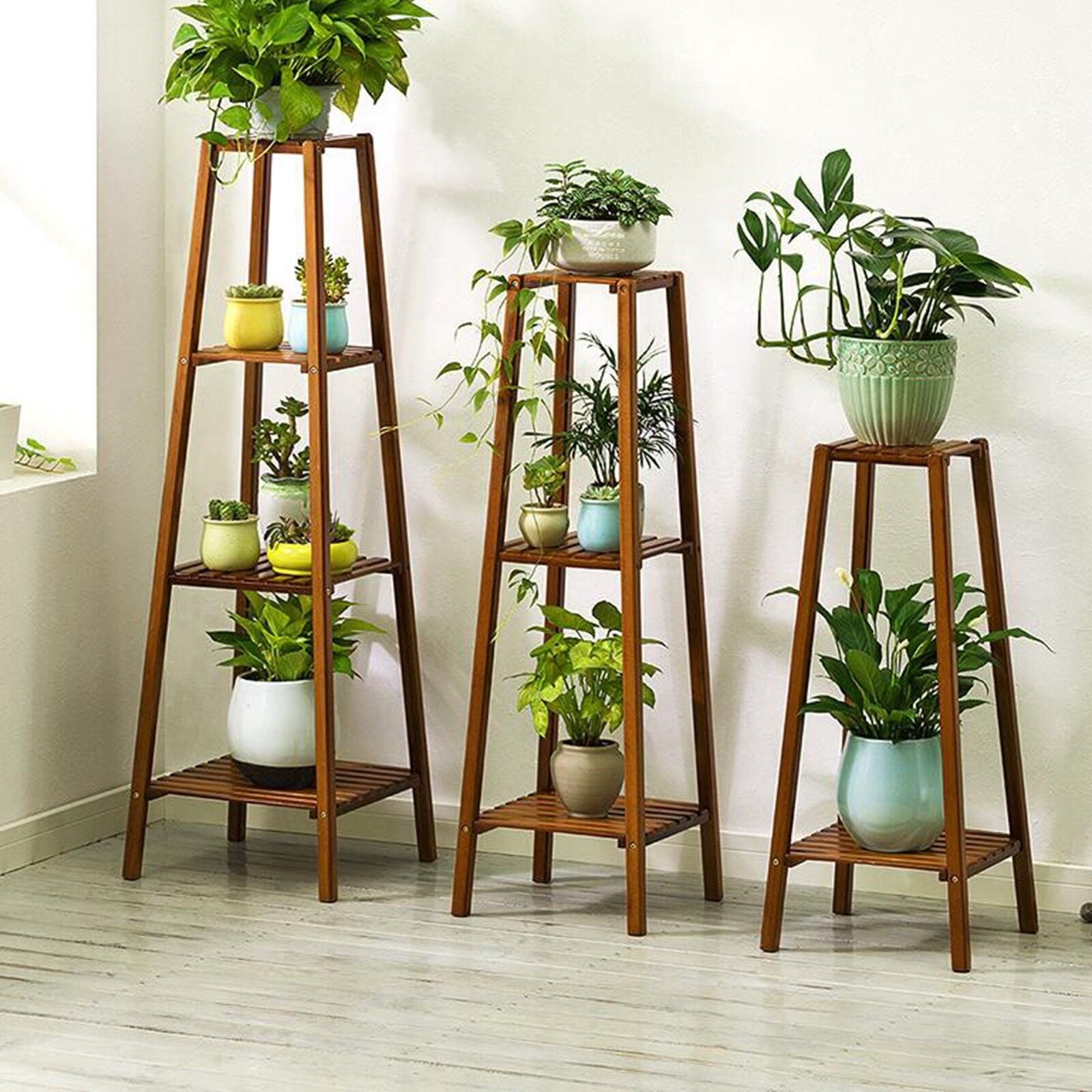 2/3/4 Tier Plant Stand Indoor Outdoor, Wood Shelf Tall Plant Stands for ...