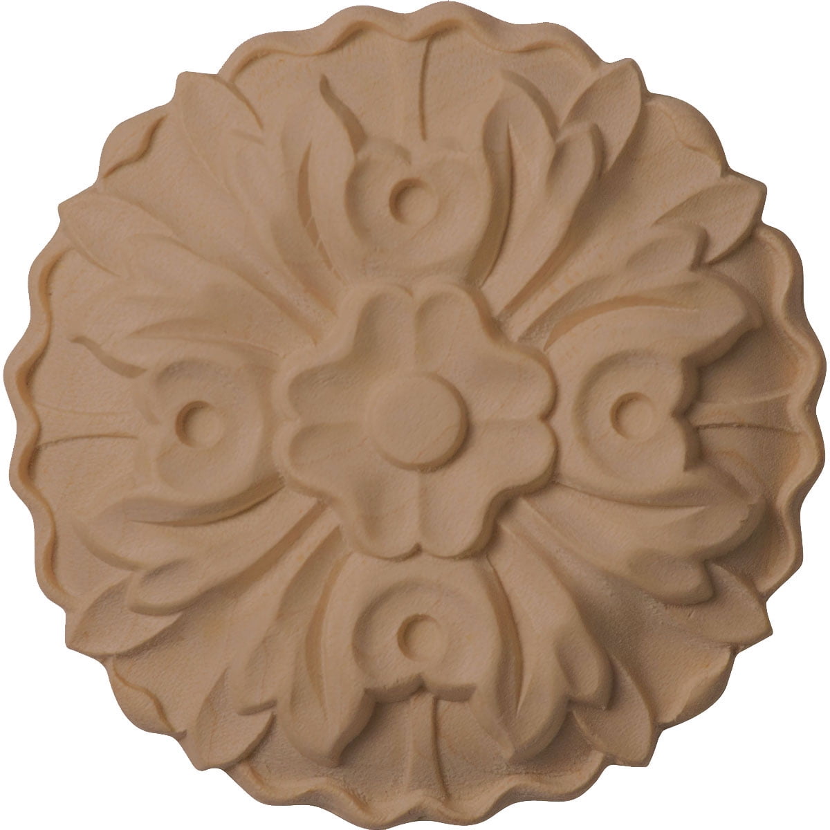 2 3/4"W x 2 3/4"H x 1/2"P Kent Floral Round Rosette, Rubberwood ...