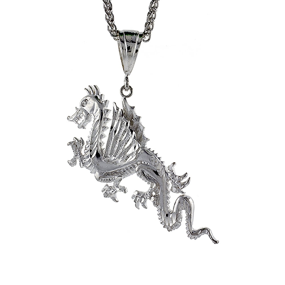 2 3/4 inch Large Sterling Silver Dragon Pendant for Men Diamond Cut ...