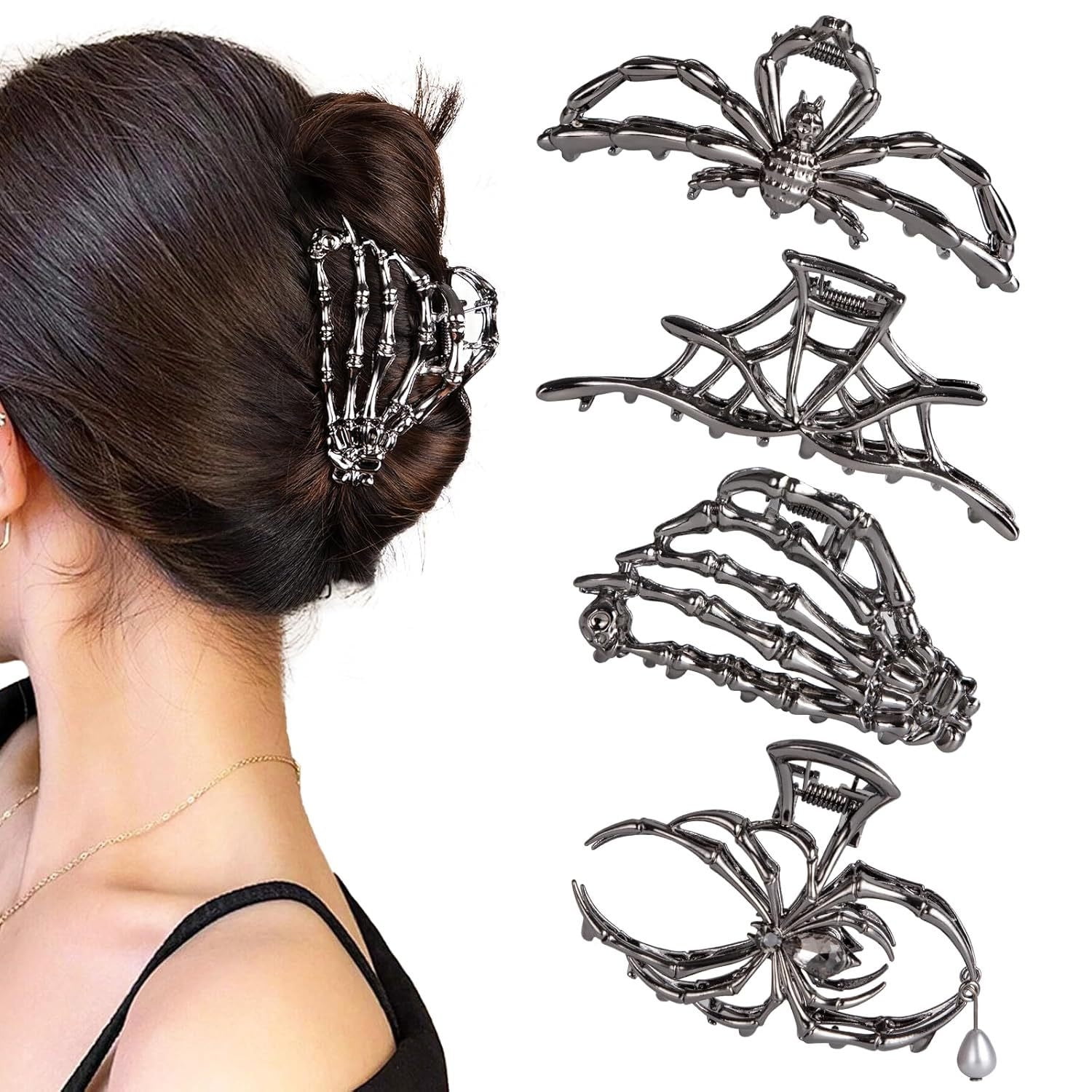 2/3/4PC Halloween Hair Clips, Horror Spider Web Skeleton Hand Spider ...