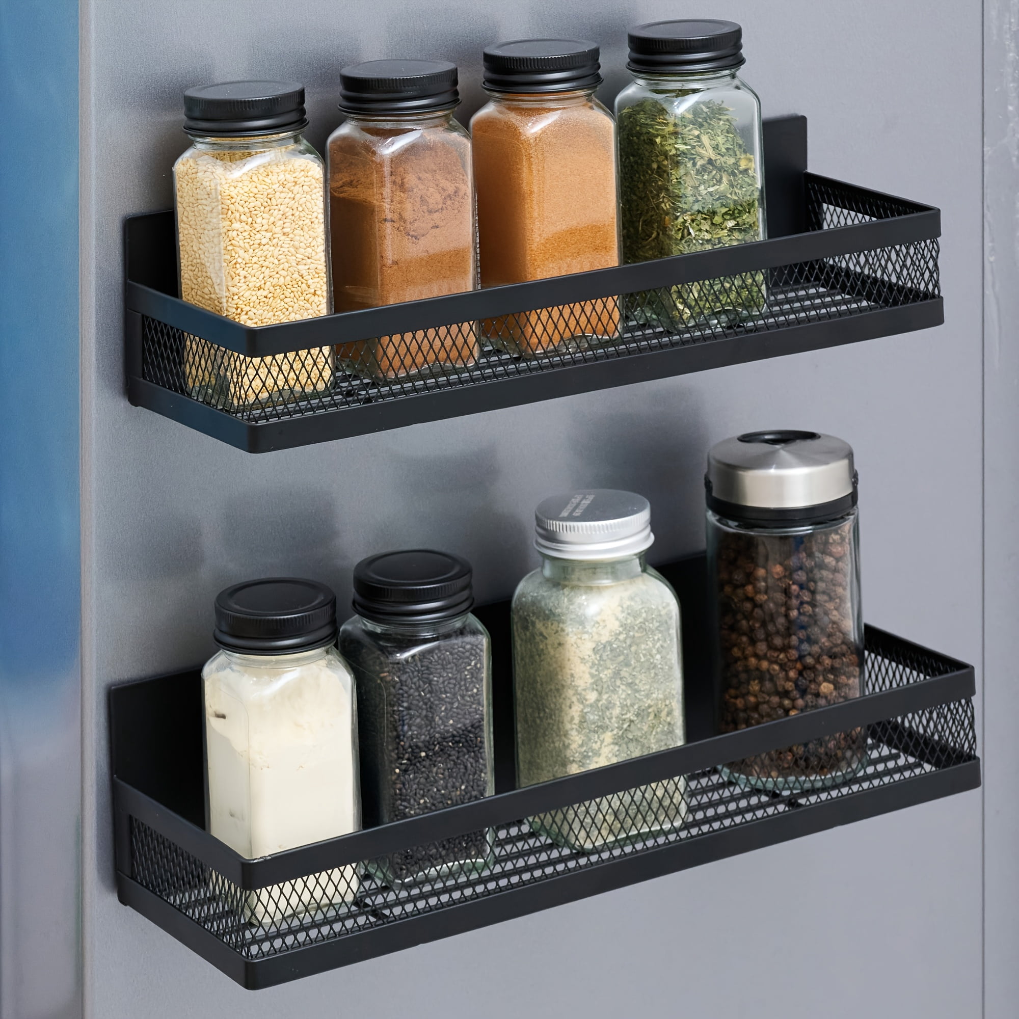 2/3/4Pcs Magnetic Spice Rack, No Drill Black Metal Magnetic Shelf for ...