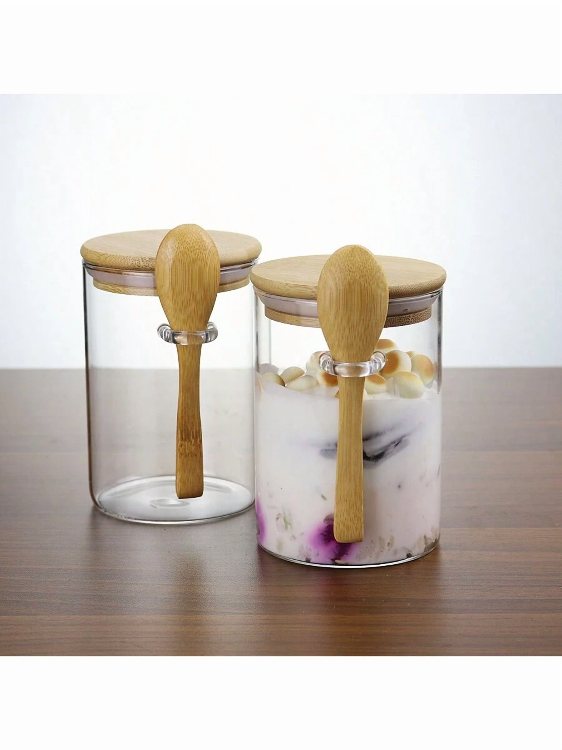 2/3/4pcs Borosilicate Glass Jars with Bamboo Lids & Spoons - 15oz Food ...