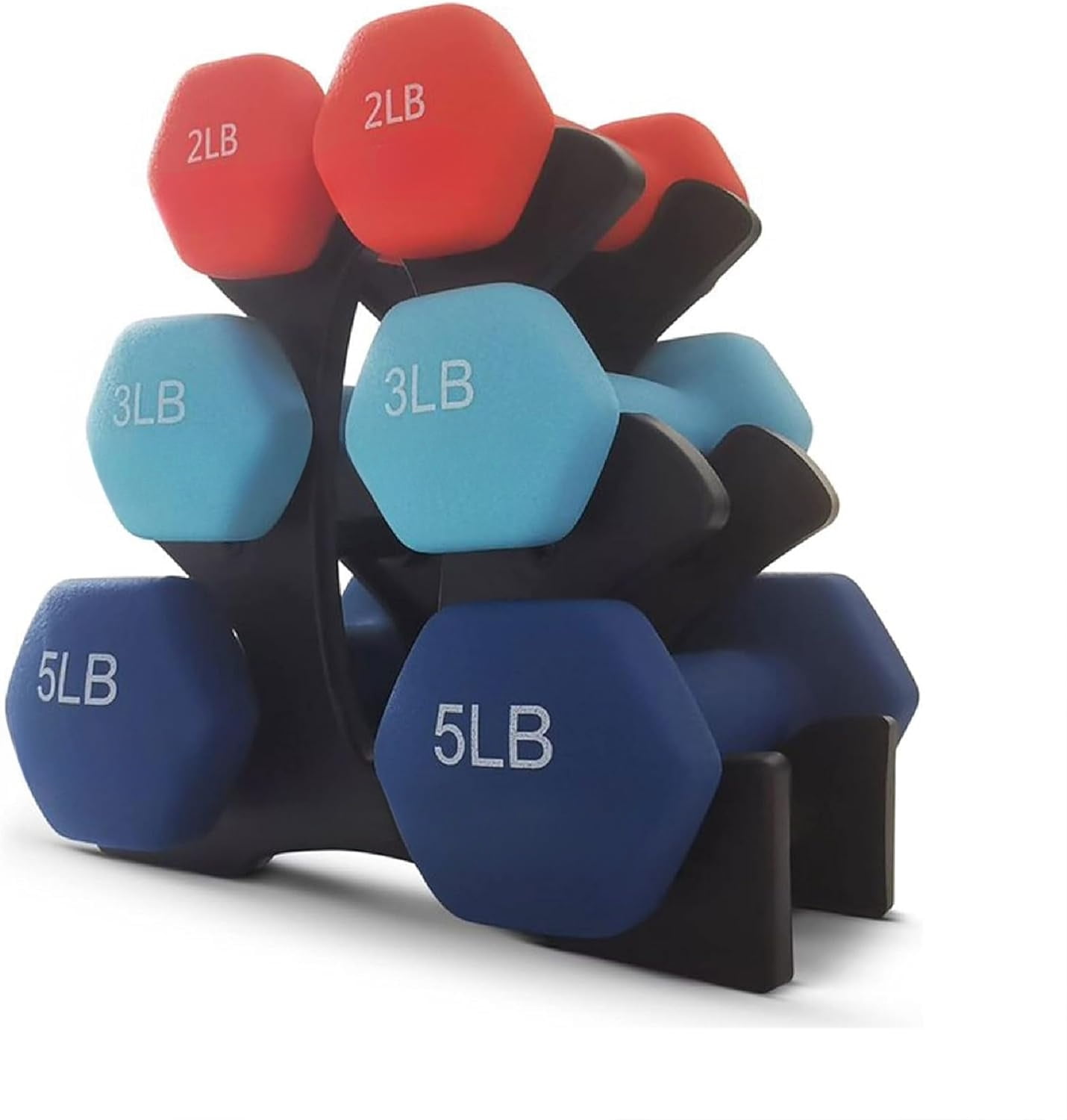 2, 3, 5, 8, and 10 Pound Neoprene Dumbbell Free Hand Weight Set with ...