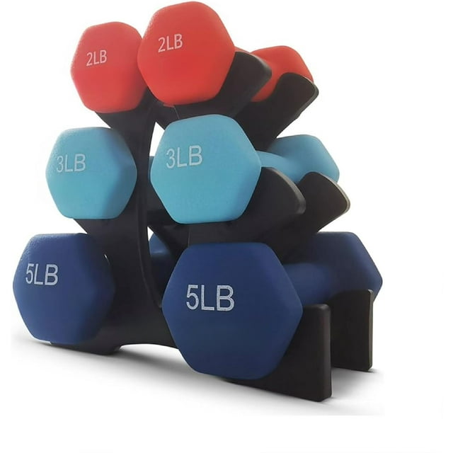2, 3, 5, 8, and 10 Pound Neoprene Dumbbell Free Hand Weight Set with ...