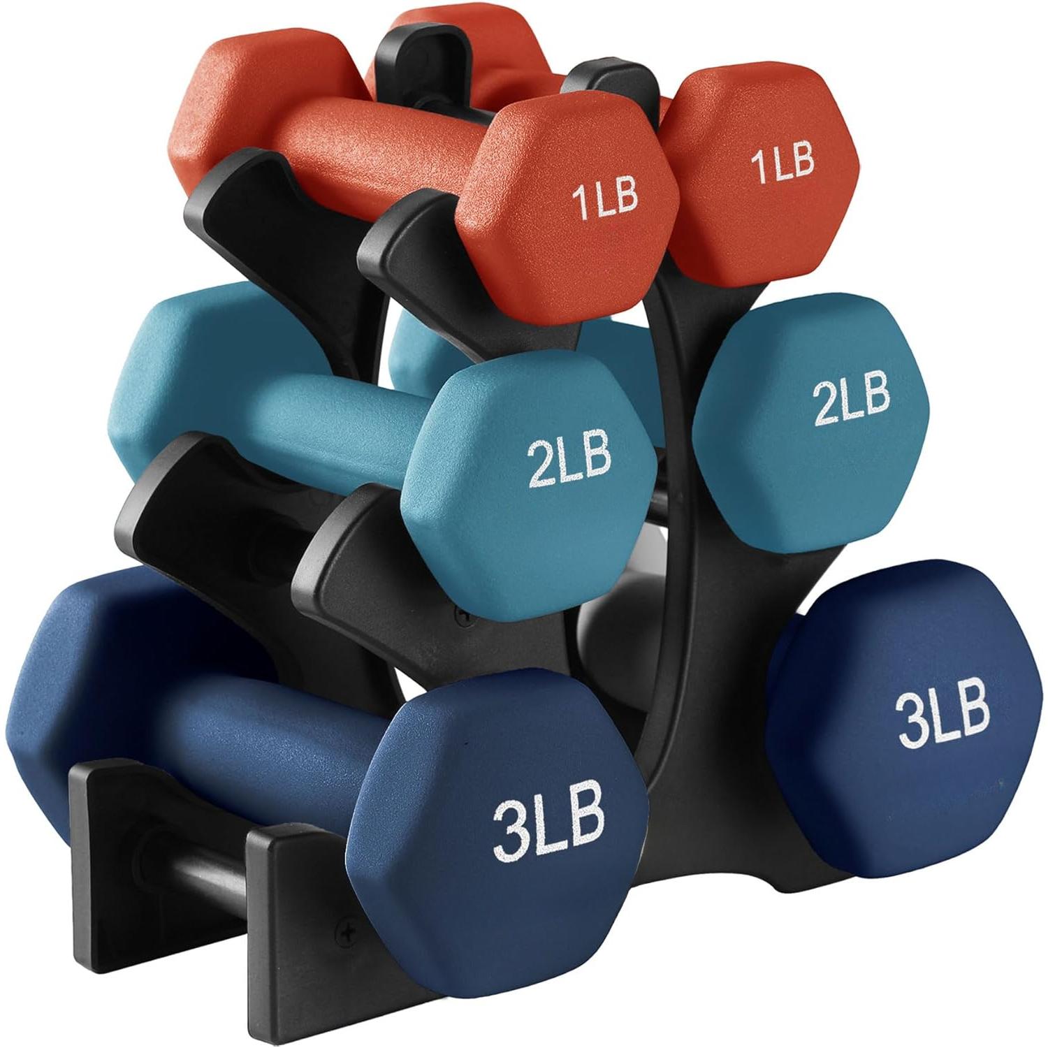2, 3, 5, 8, and 10 Pound Neoprene Dumbbell Free Hand Weight Set with ...