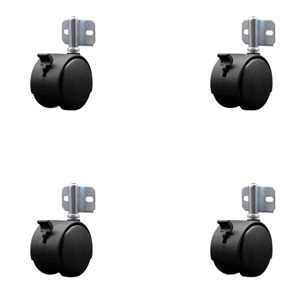 2-3/8 Inch Twin Wheel Casters with Brakes and Side Mount Brackets Set ...
