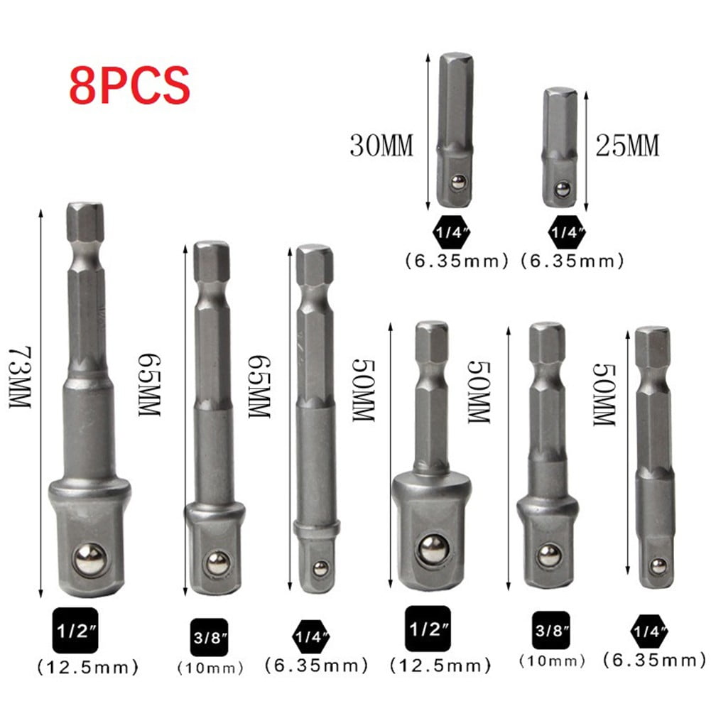 2 3 8Pcs Drill Socket Adapter Drill Extension Bit Socket Adapter Kit 1 ...