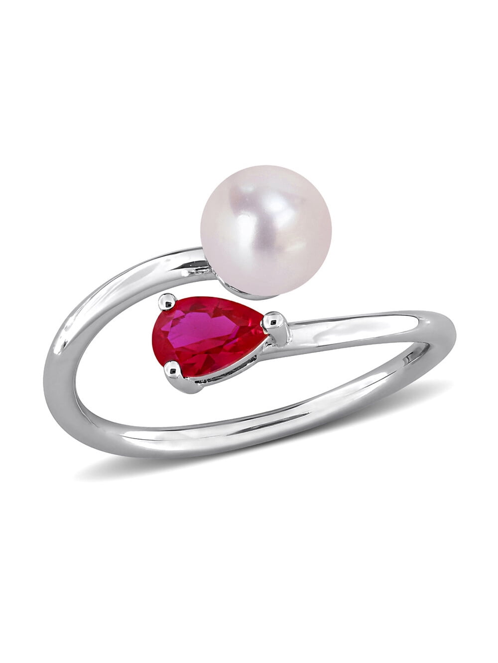 2/3 Carat (Ctw) Lab-Created Ruby and Freshwater Cultured Pearl Ring ...