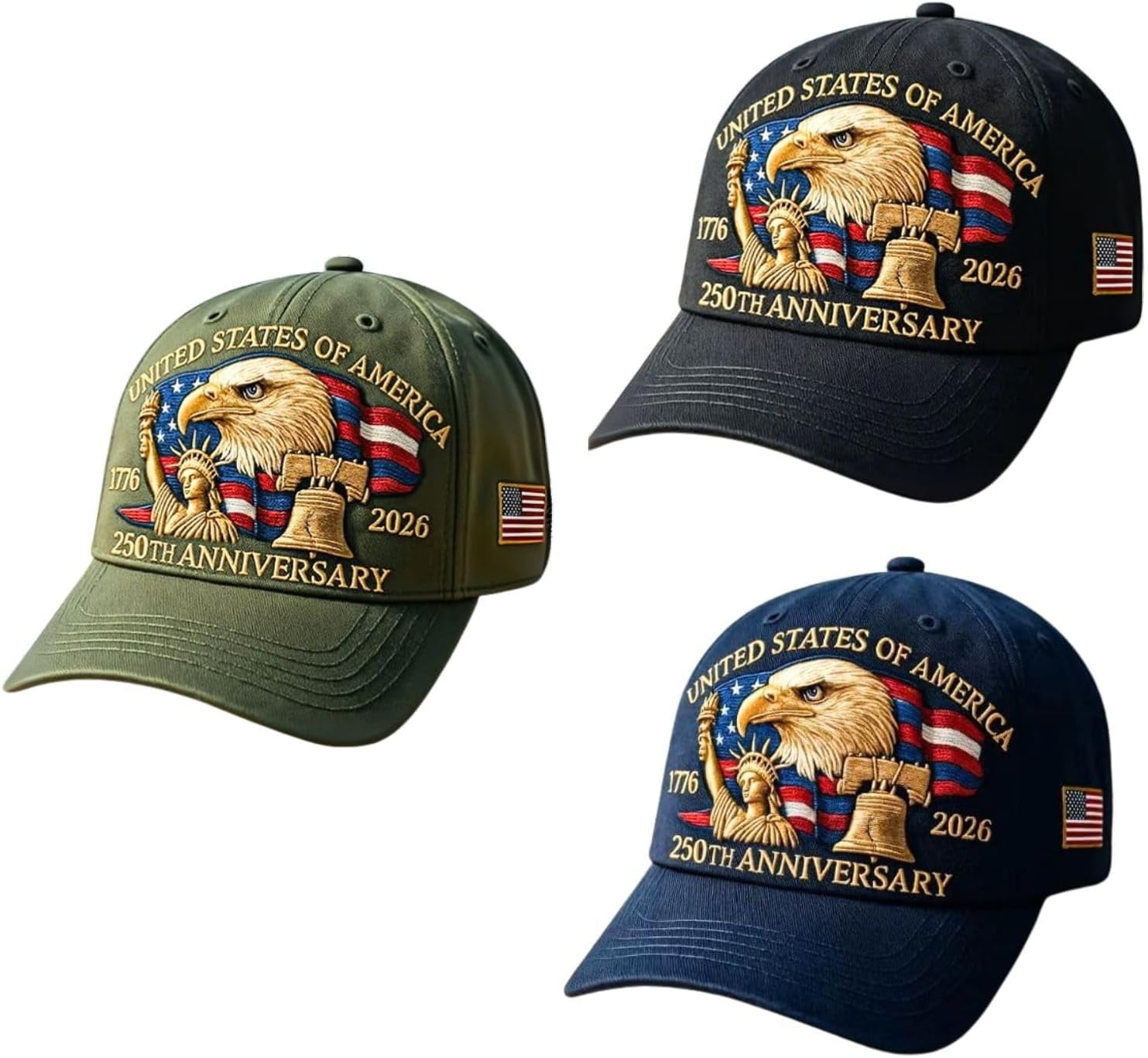 2/3 Eagle and Statue of Liberty - 250th Anniversary Caps, Adjustable ...