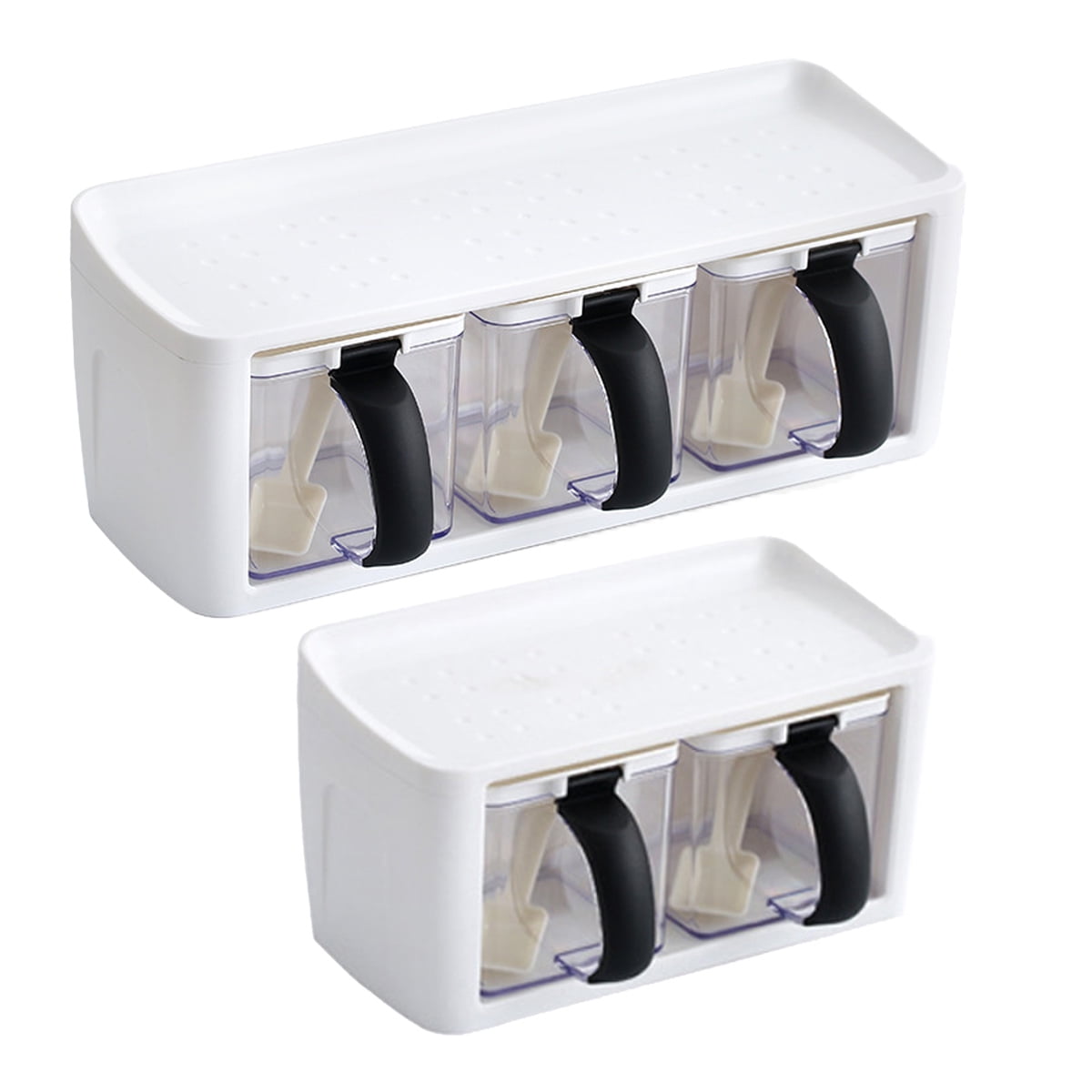 2/3 Grids Spice Rack with Handle, Cover & Spoon, Clear Kitchen Salt ...