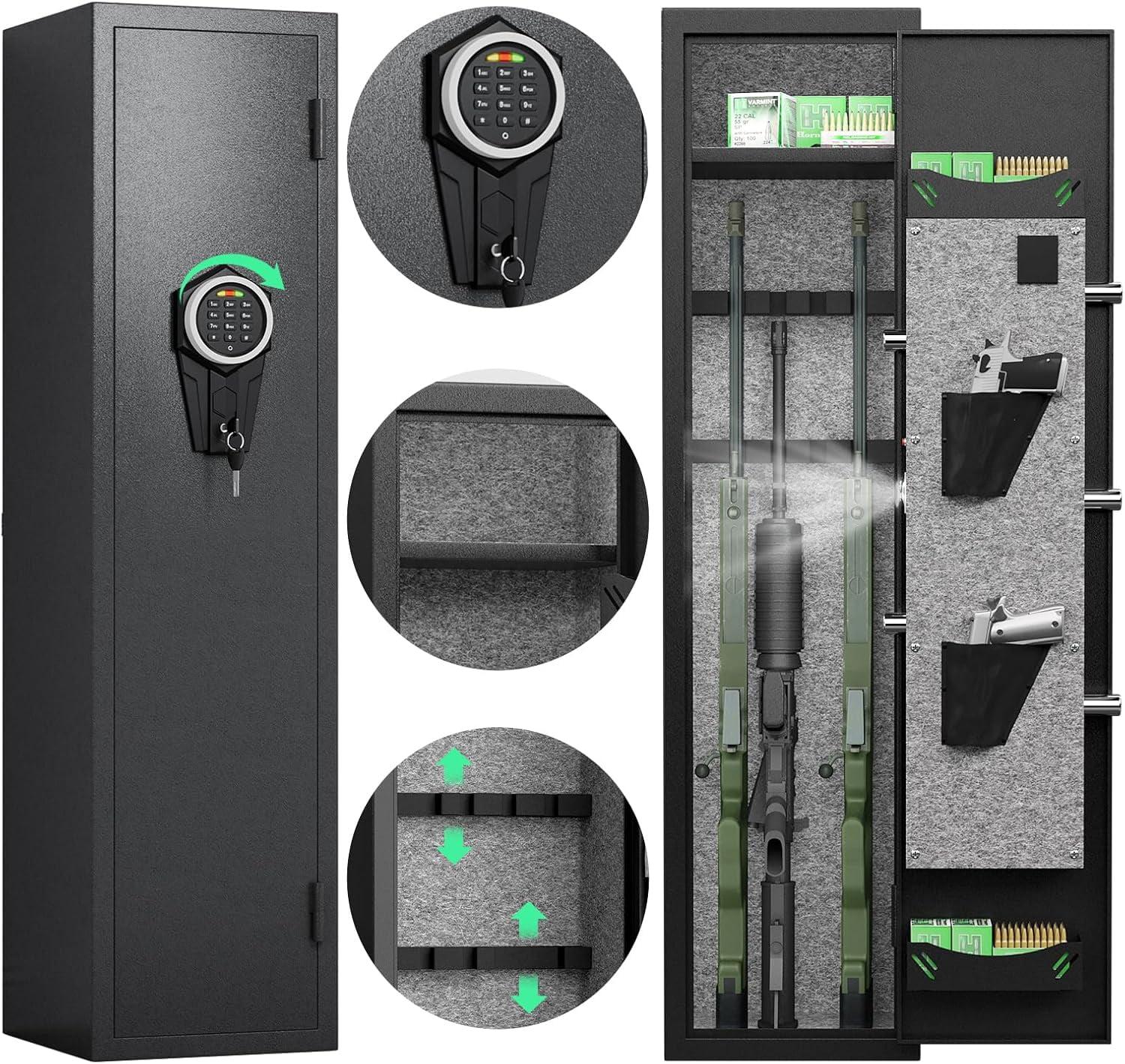 2-3 Gun Safe for Rifles and Pistols, Quick Access Gun Safe with Silent ...