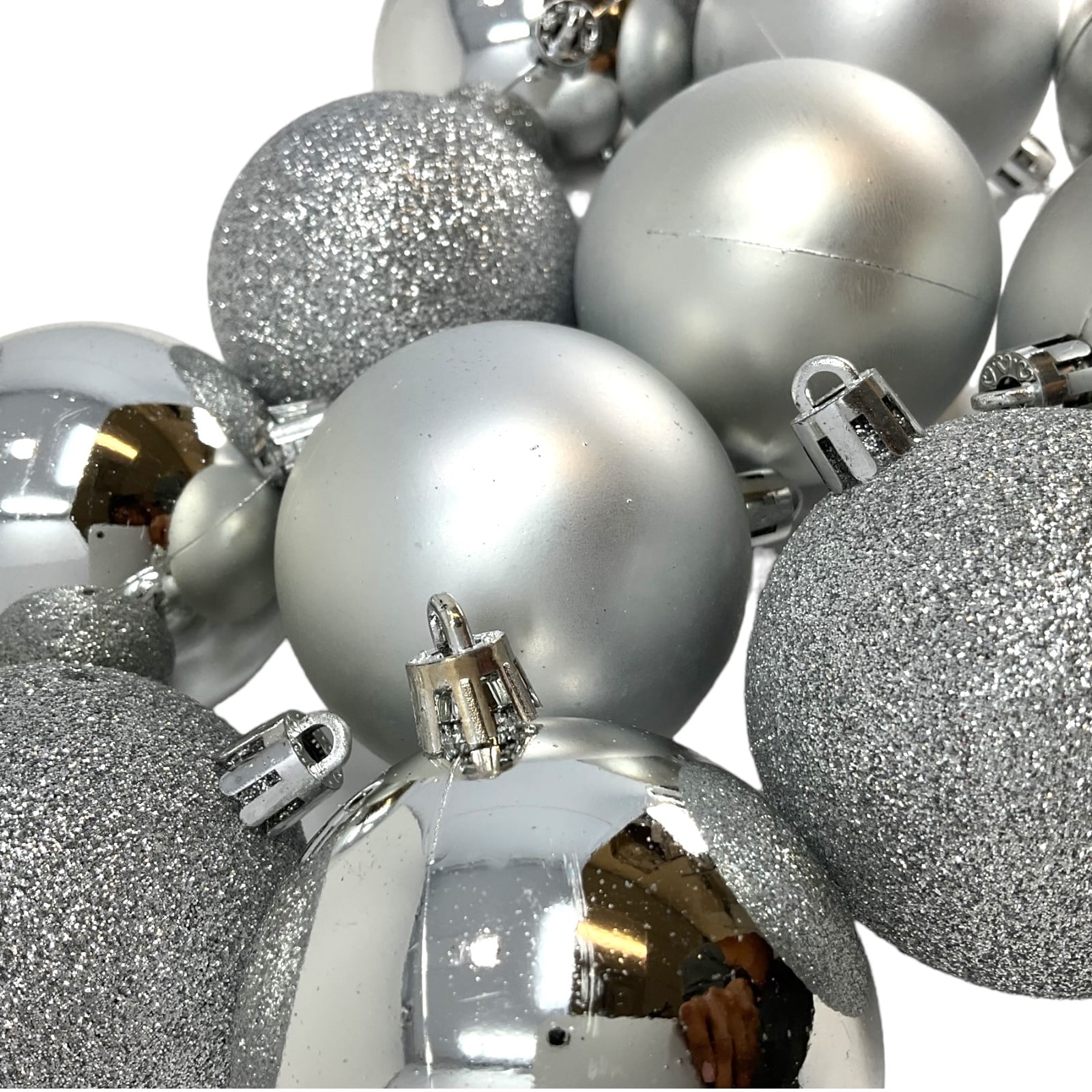 2.3 Inch Shiny, Glitter and Matte Silver Plastic Ball Ornaments Set of ...