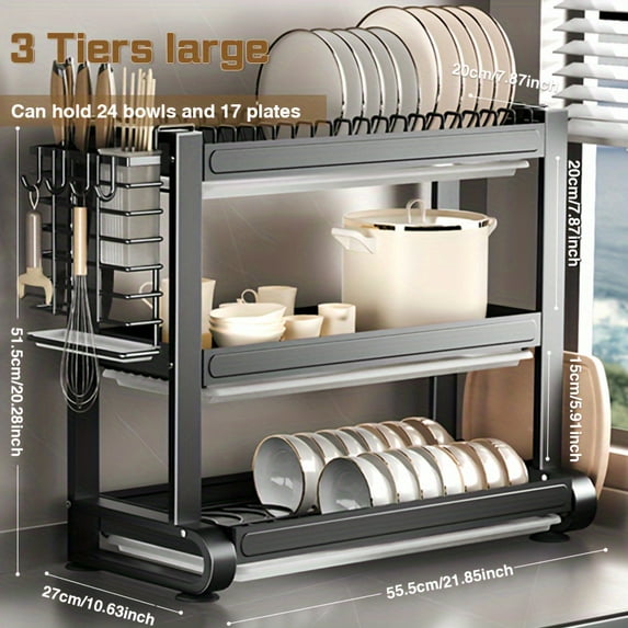 2/3-Layer Black Kitchen Countertop Dish Rack - Multifunctional Storage ...