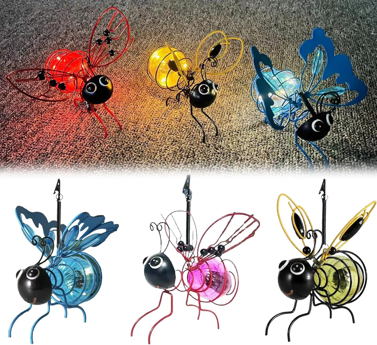 2/3 Pack Outdoor Hanging Solar Bee Simulation Lights, Bee Garden Decor ...