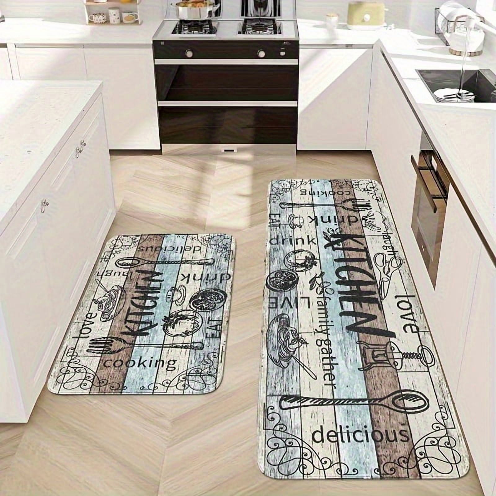 2/3 Pcs Flannel Kitchen Mats Set, Non-Slip Soft Rug with Wood Design ...