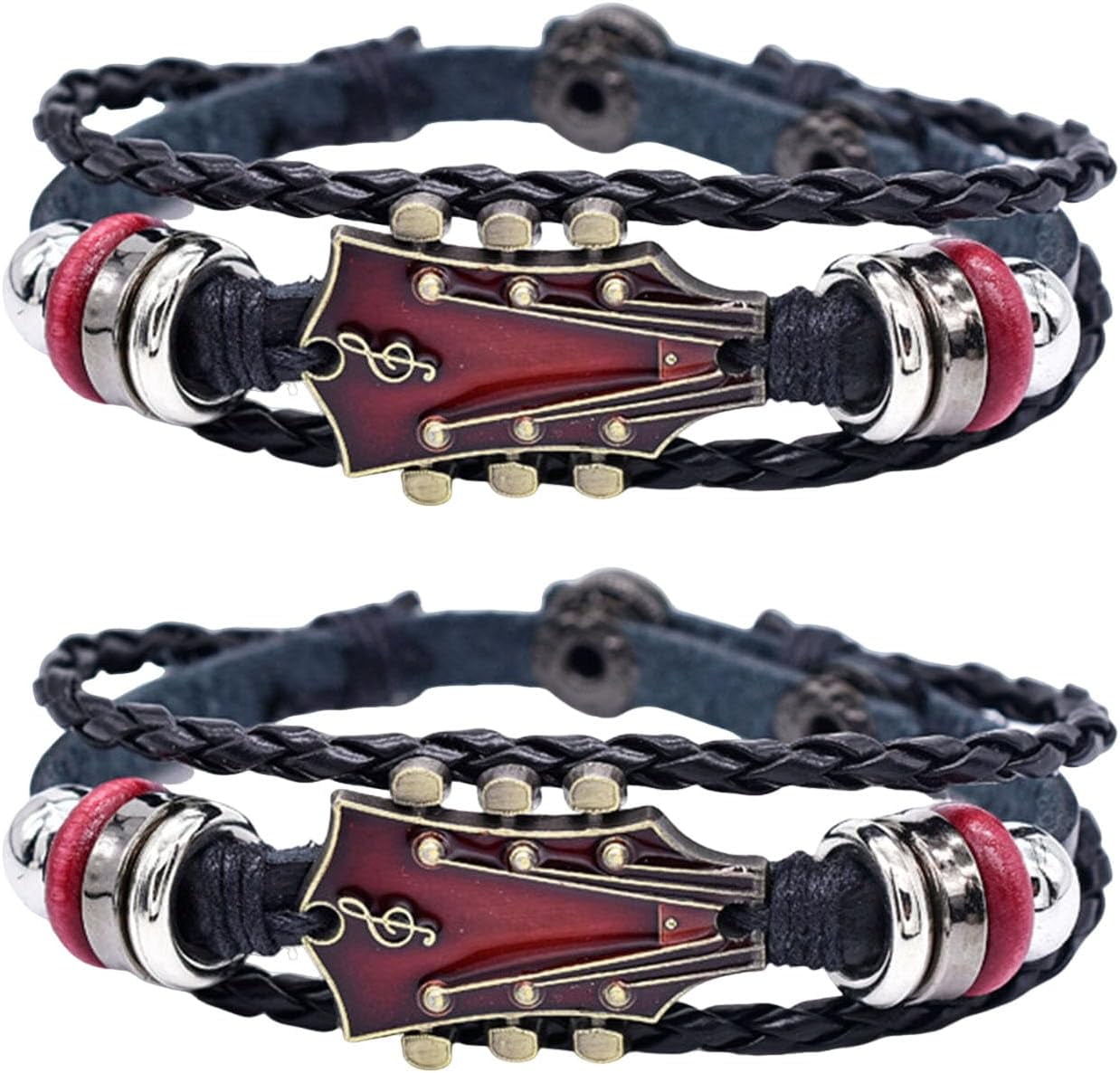 2/3 Pcs Retro Faux Leather Punk Guitar Leather Bracelet, Zinc Alloy ...