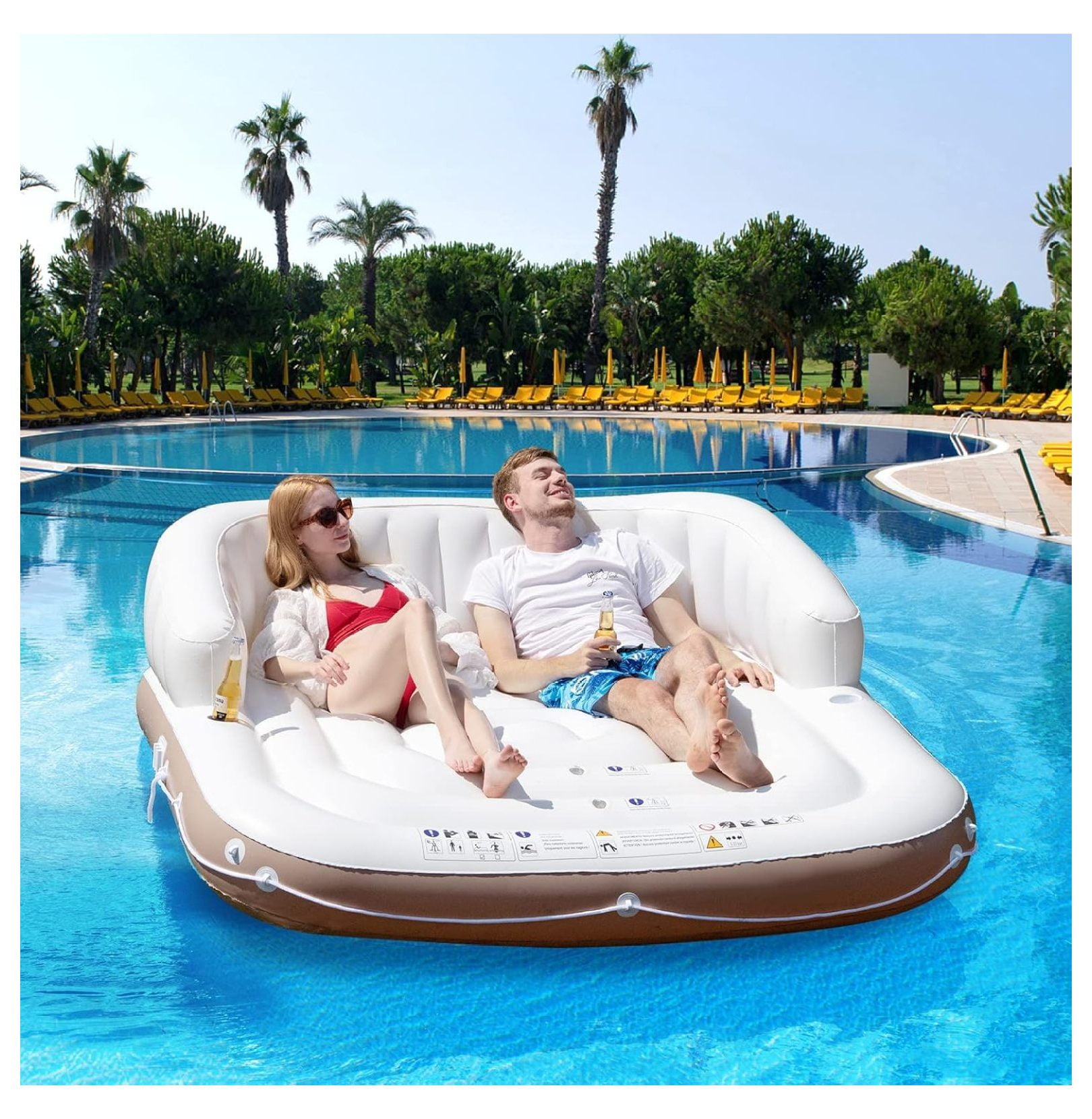 2-3 Person Inflatable Pool Float, 71”x71” Giant Inflatable Island Bed with UPF50 Retractable ...