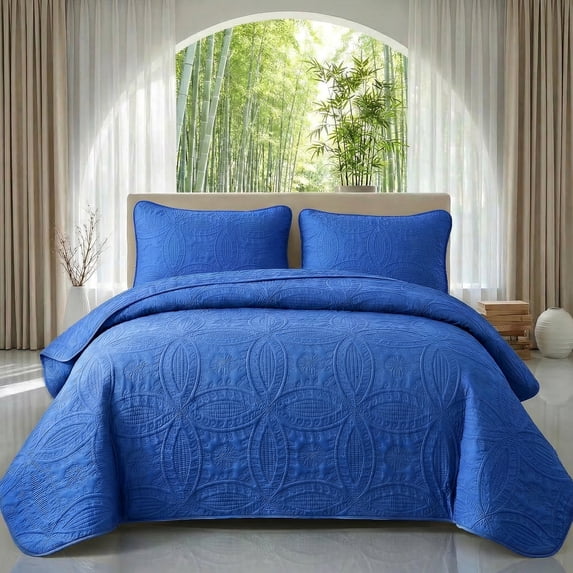 2/3 Piece Ultrasonic Embossed Bedspread Set(1 Quilt+1/2 Pillowcases ...