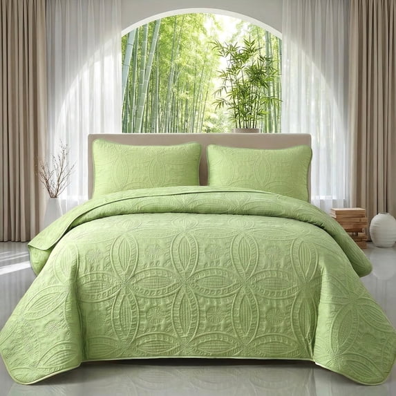 2/3 Piece Ultrasonic Embossed Bedspread Set(1 Quilt+1/2 Pillowcases ...