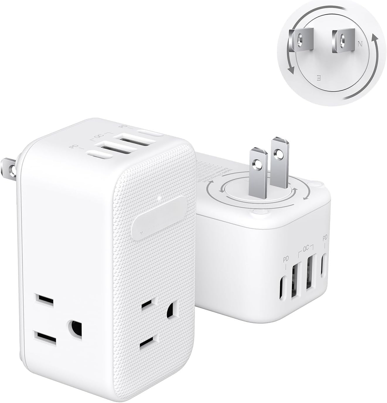 2 to 3 Prong Outlet Adapter 2 Pack, 3 AC Power Splitter with USB C ...