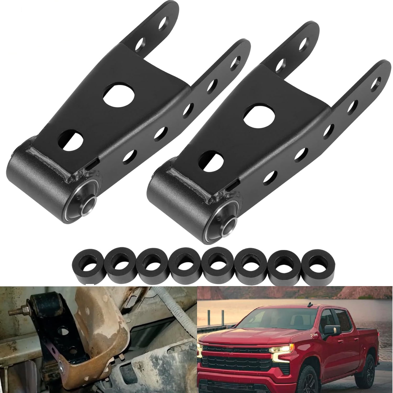 2"-3" Rear Lowering Drop Shackle Kit For 1999-2019 Chevy Silverado 1500 ...
